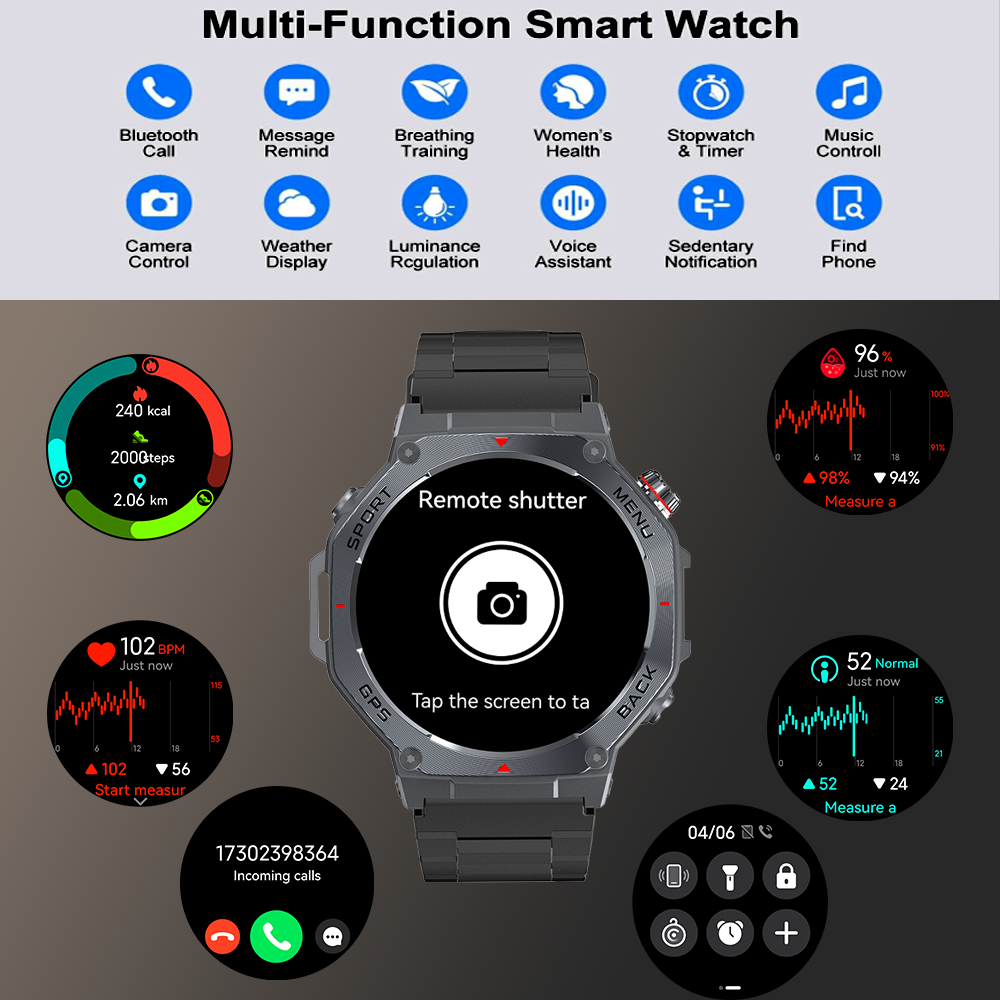 SENBONO GPS + offline map smart watch V20, 1.43-inch touch screen, dua ...